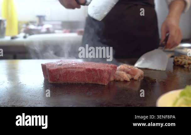 Premium Wagyu Beef Steak Being Cooked by Professional Chef Cooking ...