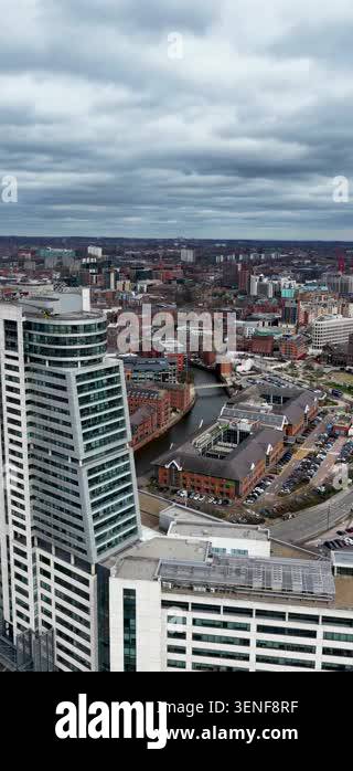 Portrait aerial drone footage of Bridgewater Place overlooking the ...