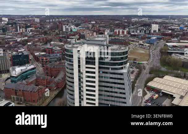 Aerial drone footage of the Bridgewater Place skyscraper apartments ...