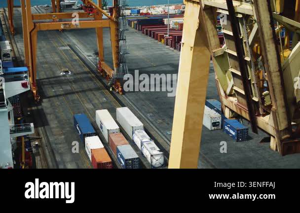 Loading goods in the seaport on the ship. container port. Export ...