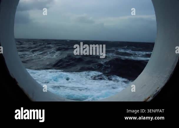 Amateur video with noises A ship in a storm at sea, a view from the ...
