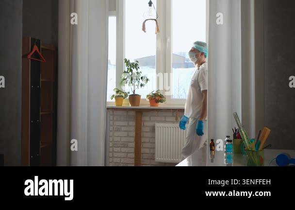 A doctor in the background of an office, a serious doctor in a medical ...