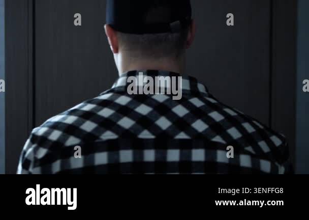 Knock home, Courier delivery home. Knocking on the door. slow motion. A ...