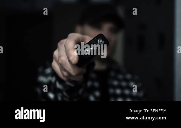 Stun gun in a man's hand, electric discharge, portable shocker, dog ...