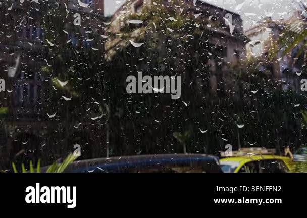Animation of a thunderstorm outside the window. Cozy rain background ...