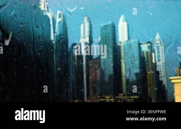 Animation of a thunderstorm on the street in a sleeping area. Cozy rain ...
