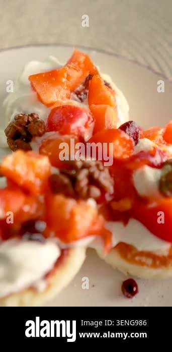 cozy morning breakfast with homemade cottage cheese topped with fresh ...