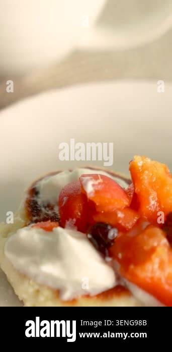 cozy morning breakfast with homemade cottage cheese topped with fresh ...