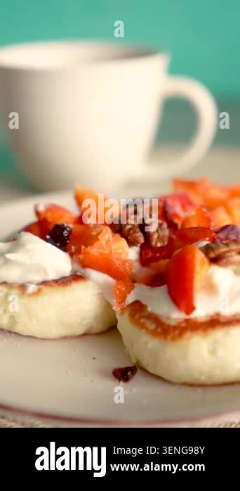 cozy morning breakfast with homemade cottage cheese topped with fresh ...