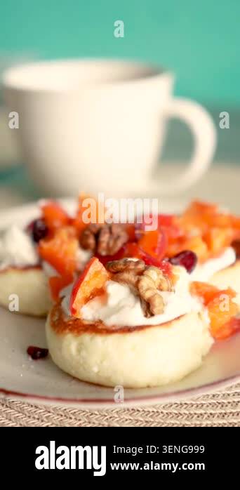 cozy morning breakfast with homemade cottage cheese topped with fresh ...