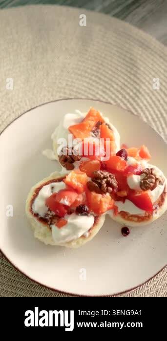 cozy morning breakfast with homemade cottage cheese topped with fresh ...