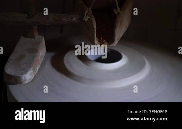Footage of stone mill and stone wheel used to grind corn Stock Video ...