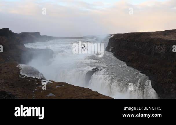 Wide view of the famous gullfoss waterfall on n the Hvta river, a ...