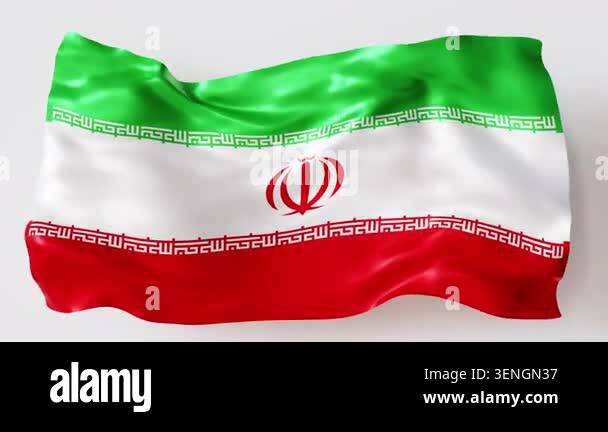A 3D animation shows the Iranian national flag flowing smoothly with ...