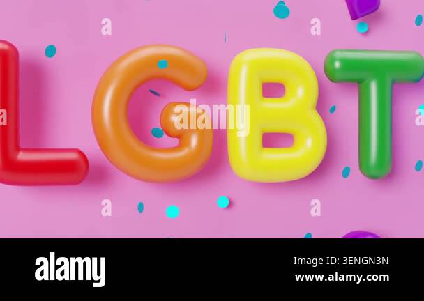 3D animated LGBTQ letters move in bright colors. Each letter displays ...