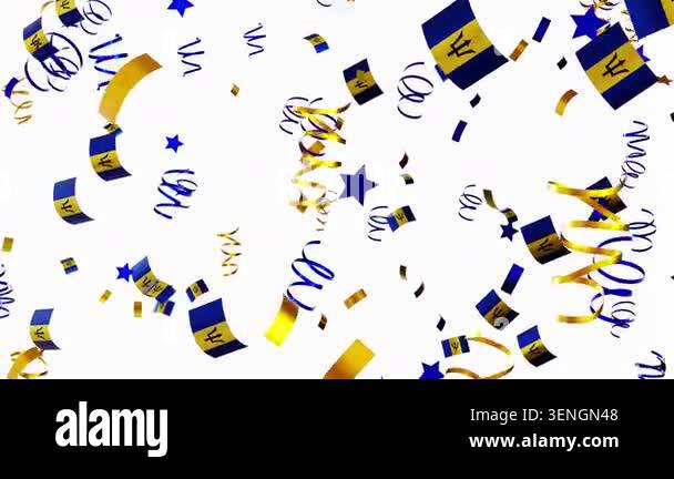 Confetti falls in blue and yellow colors, representing Barbados ...