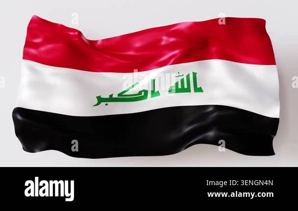 The appearance of the Iraq national flag is shown through a 3D ...