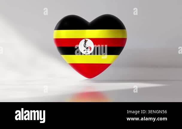 Heart shape spins in a loop with Uganda flag design. The animation ...