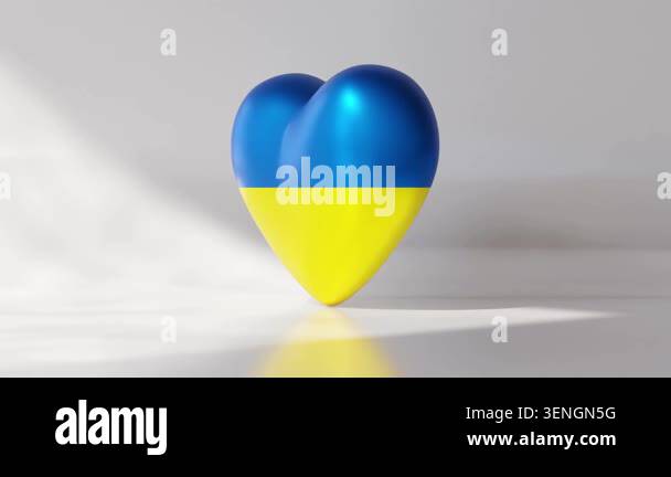 A heart shape rotates while displaying the Ukraine national flag. The ...