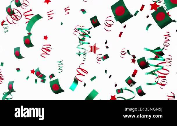 Colorful confetti representing the national flag of Bangladesh falls ...