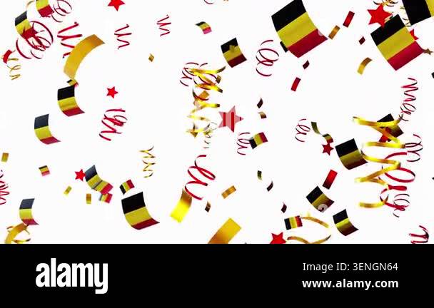 Colorful confetti falls in red, yellow, and black, representing the ...