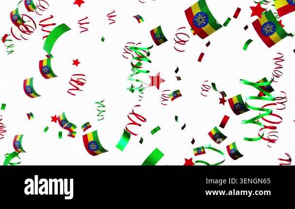 Confetti falls in colors of the Ethiopian national flag. This animation ...