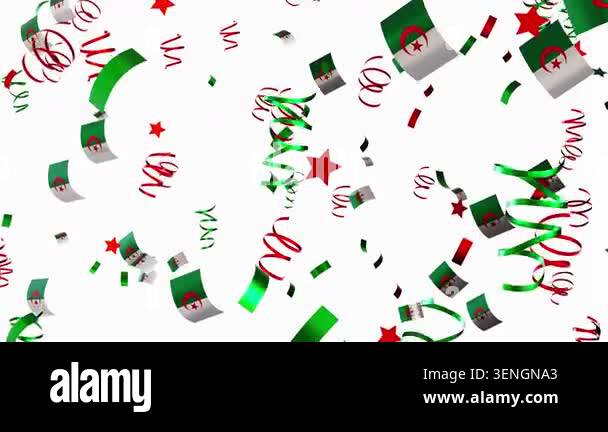 Green and red confetti falls gracefully in a 3D animation, showcasing ...