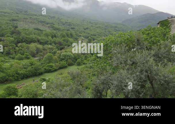 Panoramic view of Pettorano sul Gizio, a medieval town in the Abruzzo ...