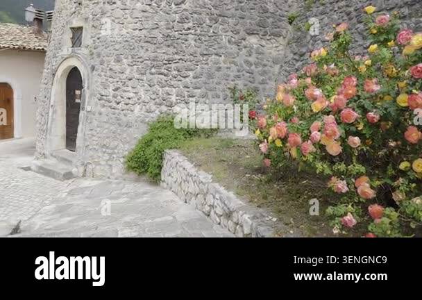 A small square in Pettorano sul Gizio, a medieval town in the Abruzzo ...