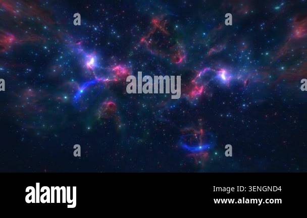 Seamless looping animation flying through a colorful nebula in deep ...