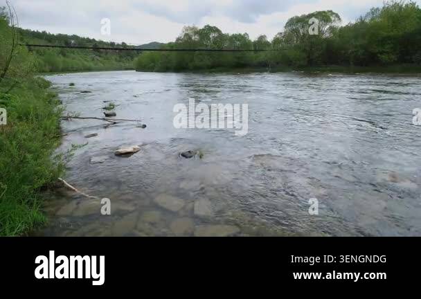 Spring picturesque mountain river band view. (Stryi river near ...