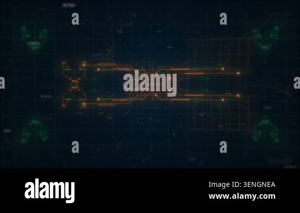 Animated futuristic HUD with glowing orange circuit board elements on a ...
