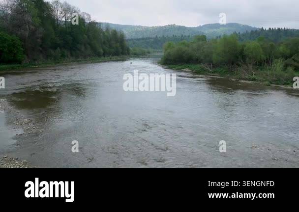 Spring picturesque mountain river band view. (Stryi river near ...