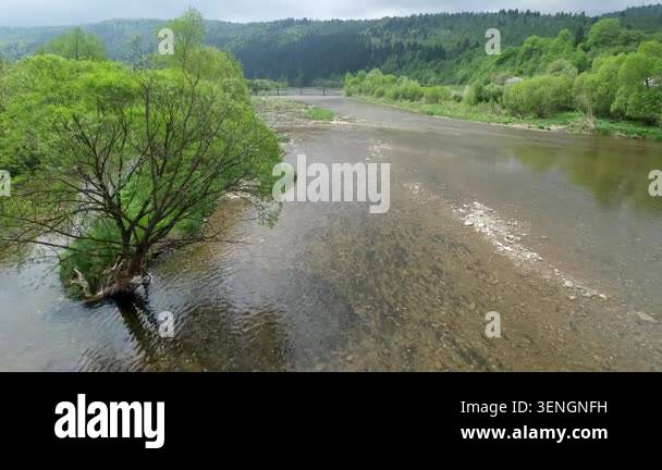 Spring picturesque mountain river band view. (Stryi river near ...