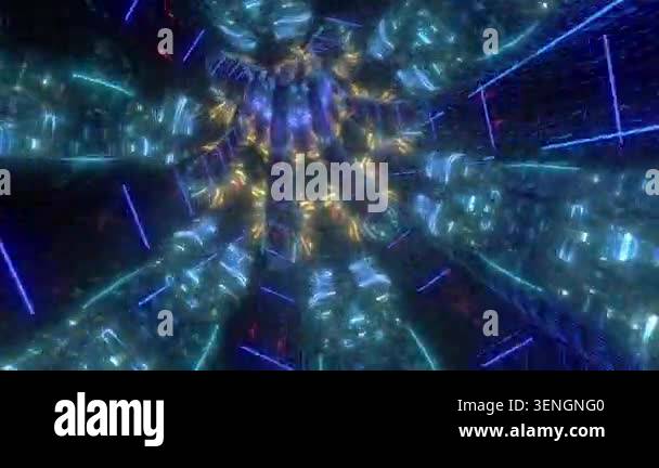 Seamless loop animation of flying through a futuristic data tunnel ...