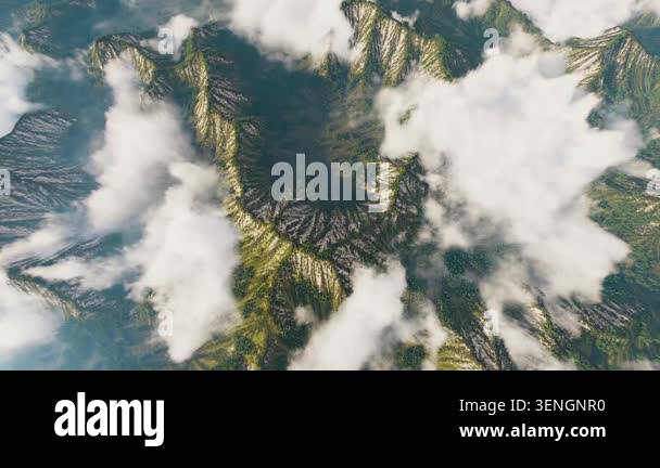 High overhead shot of a remote alpine mountain range showing steep ...