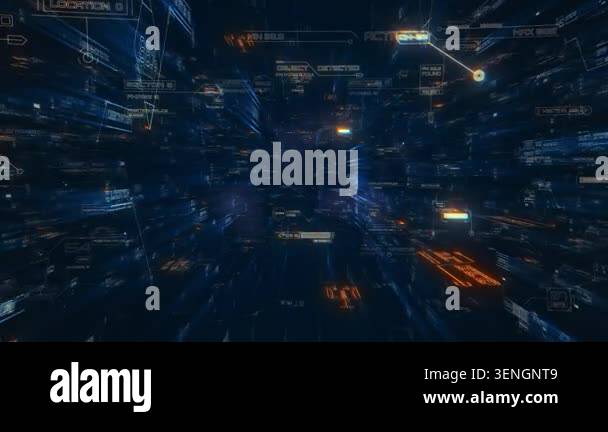 Seamless loop animation of flying through a futuristic digital tunnel ...