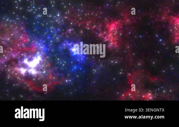 Seamless animation flying through a vibrant nebula in deep space ...