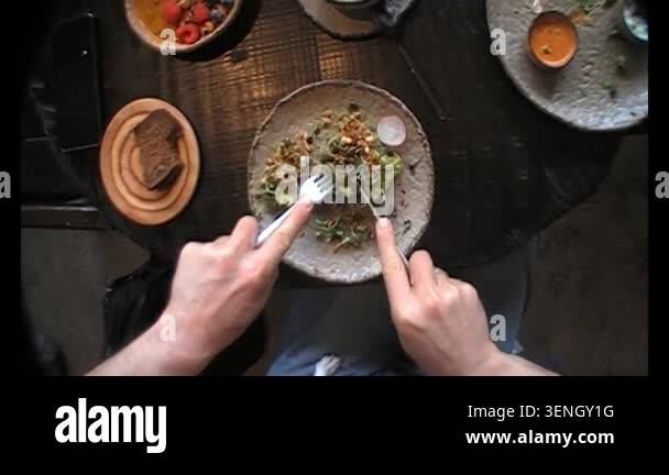 summer vintage retro style meal on ceramic plate filmed with vhs camera ...