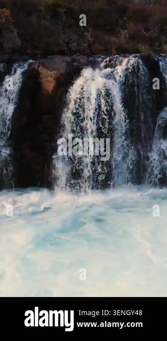 Epic Waterfall in scenic iceland nature, aerial shot - vertical video ...