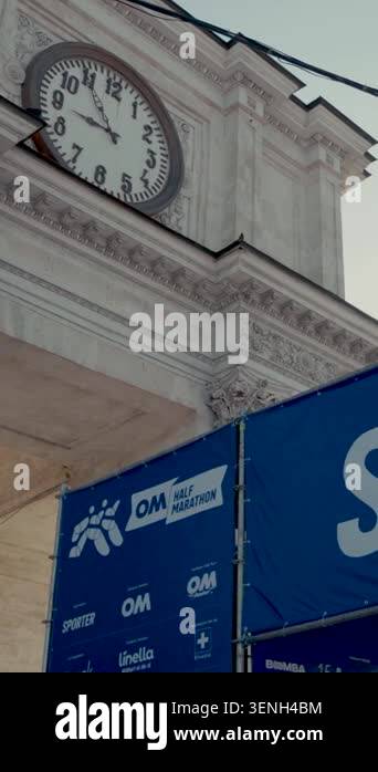Chisinau, Moldova - June 1, 2026 Marathon. Blue finish line banner ...