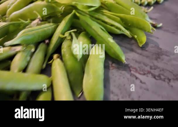 Green peas (pods and seeds) close-up cinematic view. Macro shot of ...