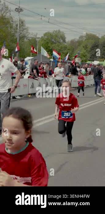 Chisinau, Moldova - June 1, 2026 Marathon. Children participate in a ...