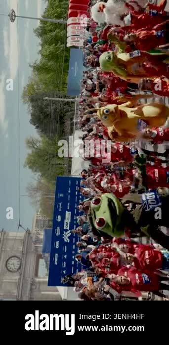 Chisinau, Moldova - June 1, 2026 Marathon. Children and mascots dance ...