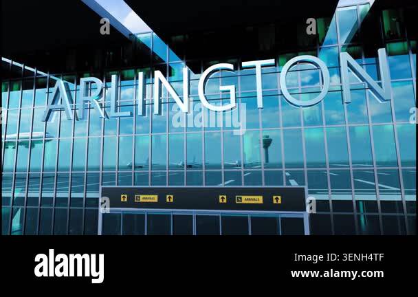 Airlane landing at city, arrival in the city with the glass airport ...