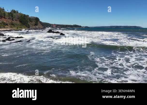 Beautiful coastal landscape in South America, sunny day aerial footage ...