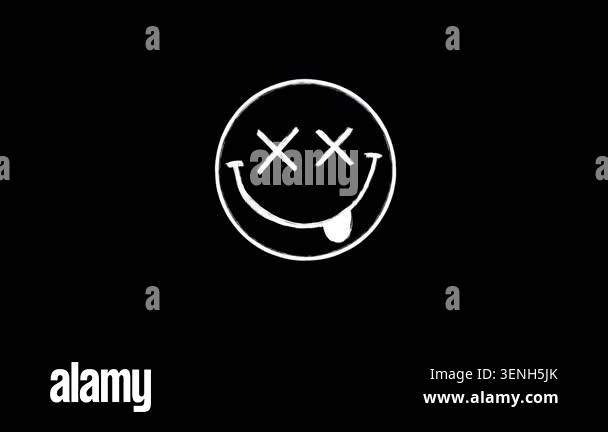 Animated Stop Motion grunge smiley face. White rough paint stroke emoji ...