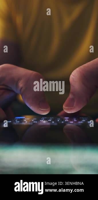 Man Tapping And Typing Message On Smartphone Screen At Home, Vertical ...