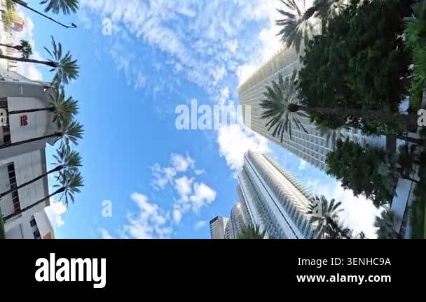 Looking Up Modern High Rise Buildings Framing Blue Sky Urban Lifestyle ...