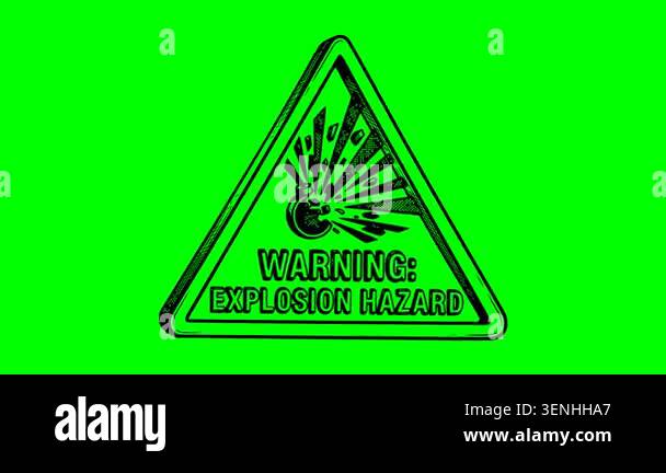hand drawn style animation of a warning explosion hazard triangle sign ...